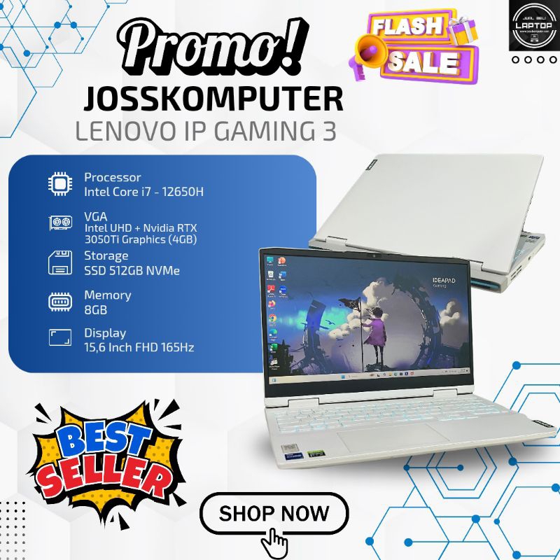 Jual LENOVO IP GAMING 3 15IAH7 INTEL CORE i7-12650H/ RAM 8GB/ SSD 512GB ...