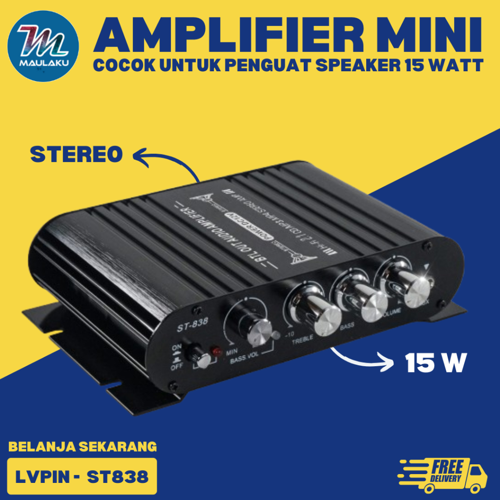 Jual Power Amplifier Mobil Hifi Stereo Treble Bass Booster 12V 20W ...