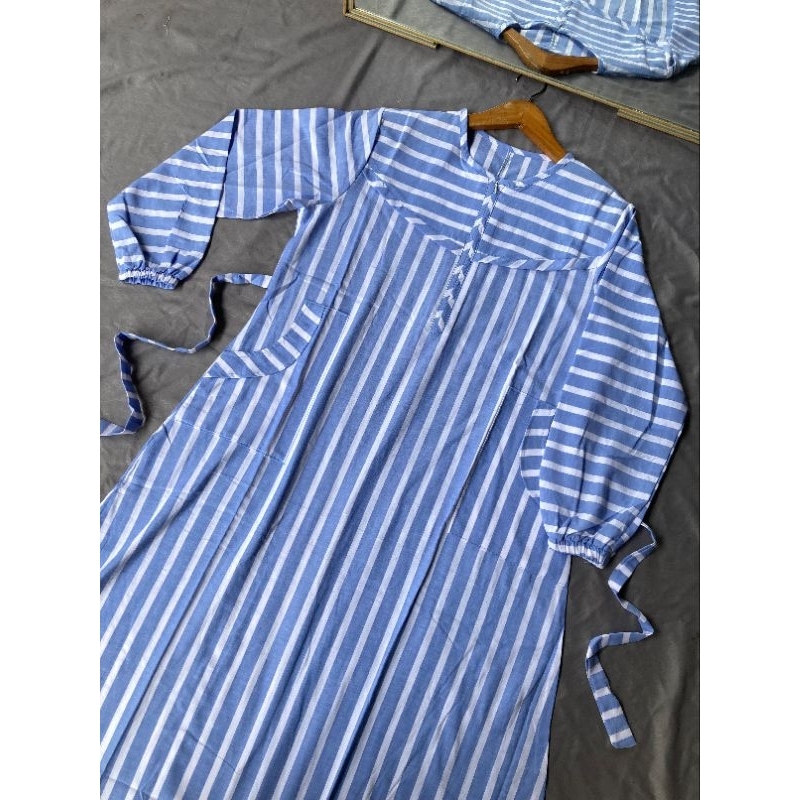Jual GAMIS KATUN HARUKA MOTIF SALUR GARIS JENNIE DRESS/GAMIS KATUN TRISET WANITA TERBARU ...