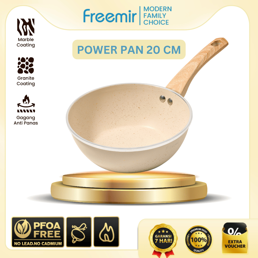 Jual freemir Wok Pan Deep Fry 20 Cm Wajan Anti Lengket Granite Putih ...