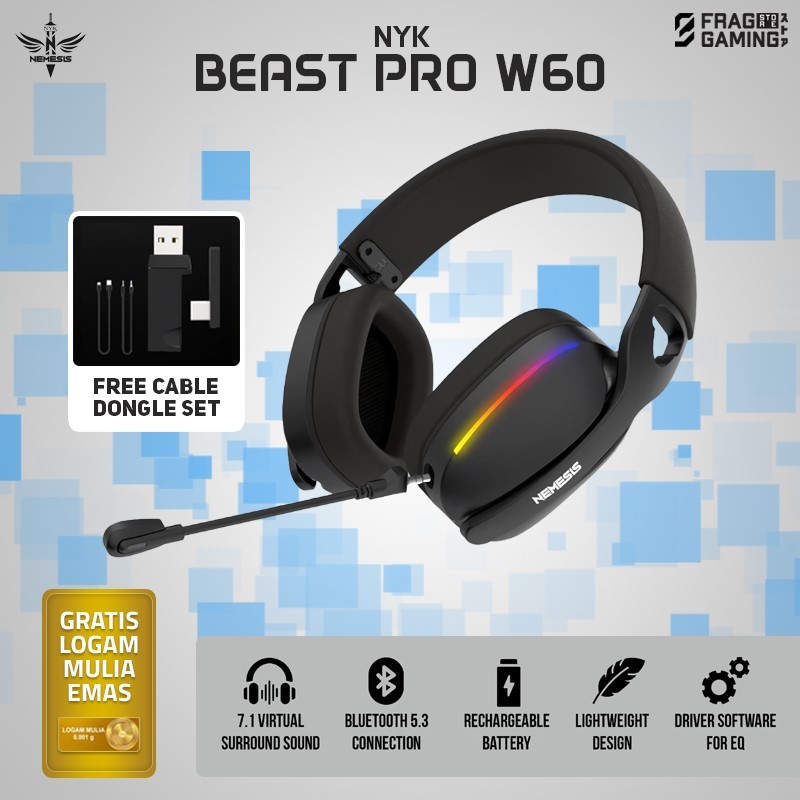 Jual Gaming Headset 7.1 RGB Trimode Wireless 2.4Ghz Connection Nemesis BEAST PRO W60 | Shopee ...