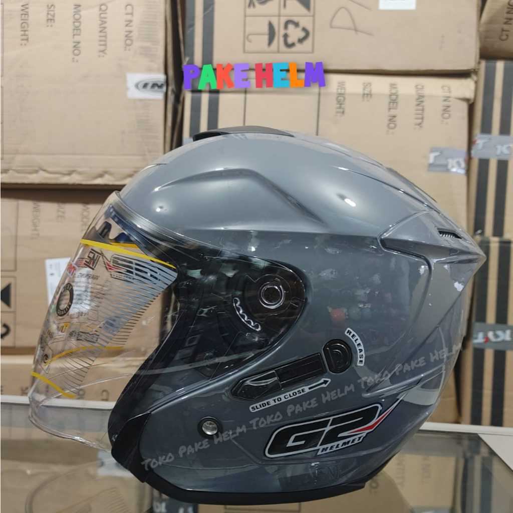 Jual HELM G2 OPTIMAX DARK GREY GLOSSY HALF FACE DOUBLE VISOR MURAH ...