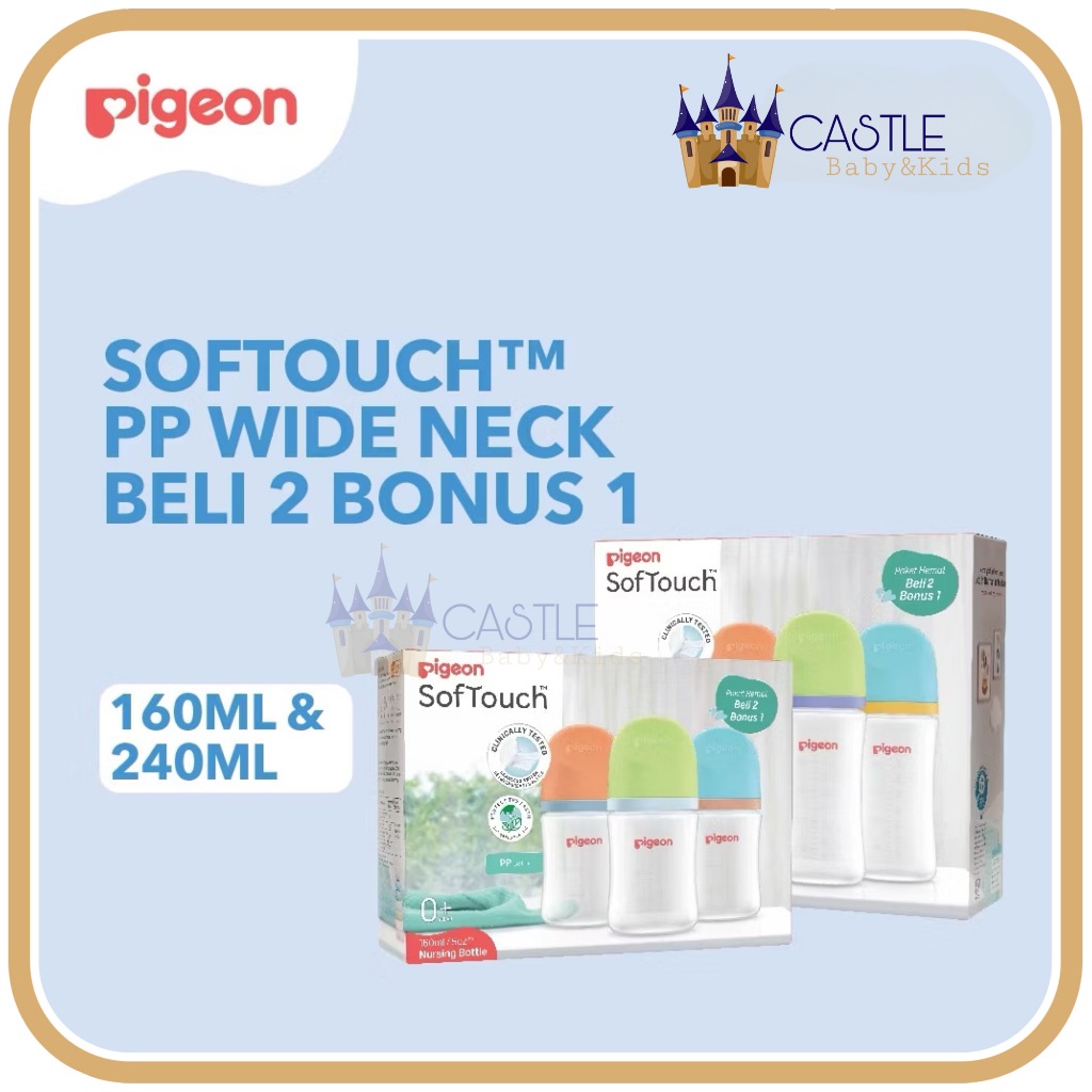 Jual ORIGINAL !!! Pigeon SofTouch Peristaltic Plus PP Wide Neck Bottle Set 3 Pcs 0+ Bulan 160ml ...