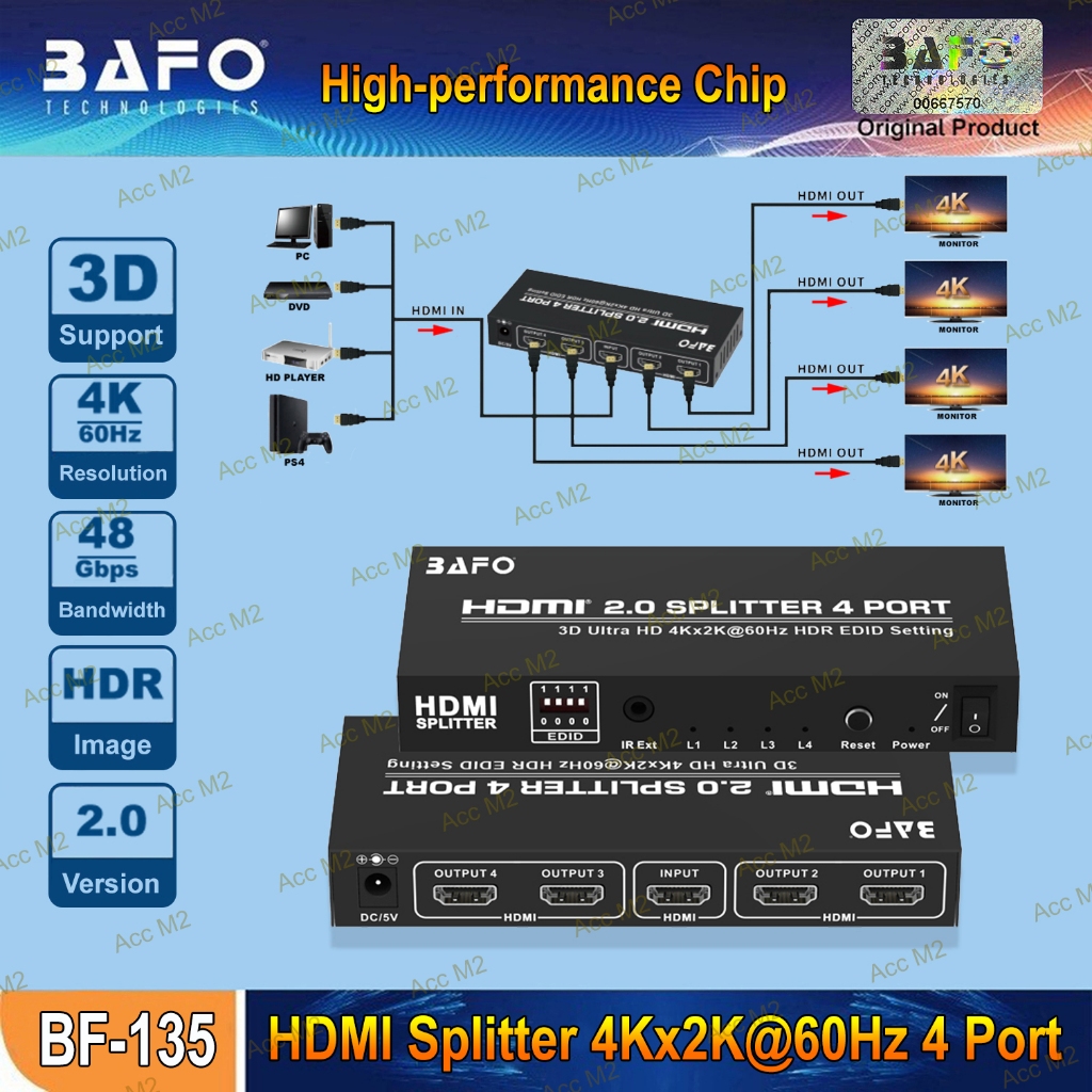 Jual HDMI Splitter/Splitter HDMI 4 Port 4K Bafo BF-135 | Shopee Indonesia