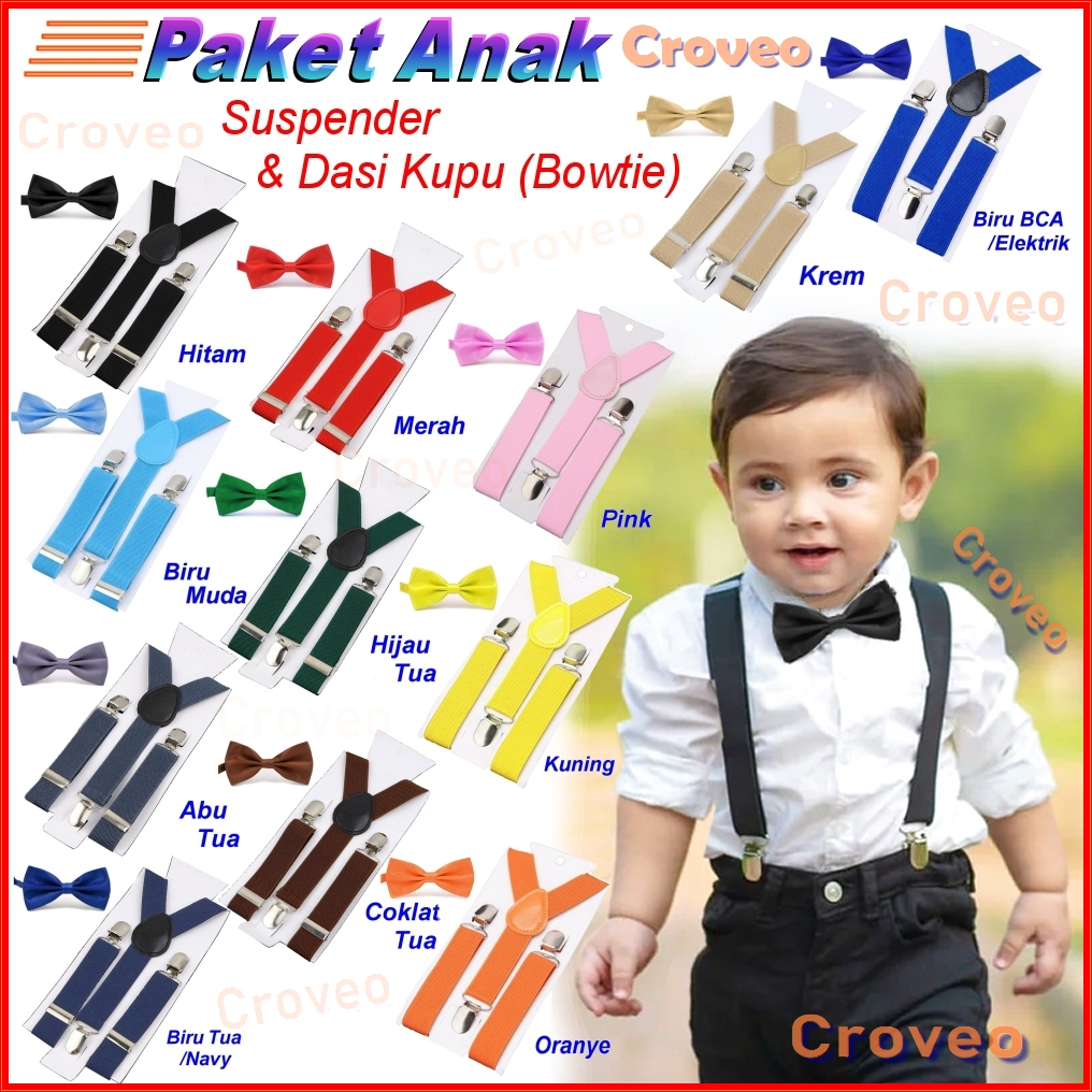 Jual PAKET Suspender Bretel ANAK Dasi Kupu Bowtie Balita Laki Hitam ...