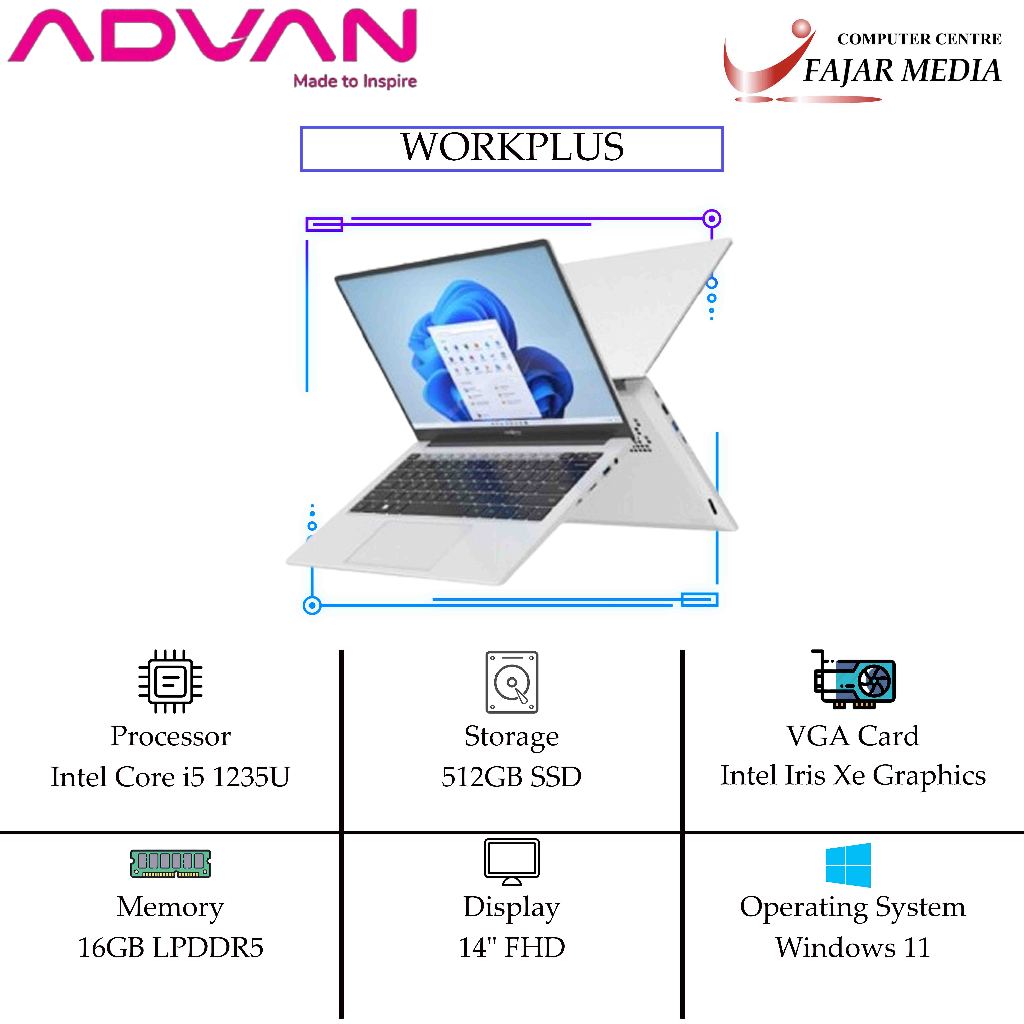 Jual LAPTOP ADVAN WORKPLUS I5 1235U 16GB 512SSD 14.0FHD IPS W11 ...