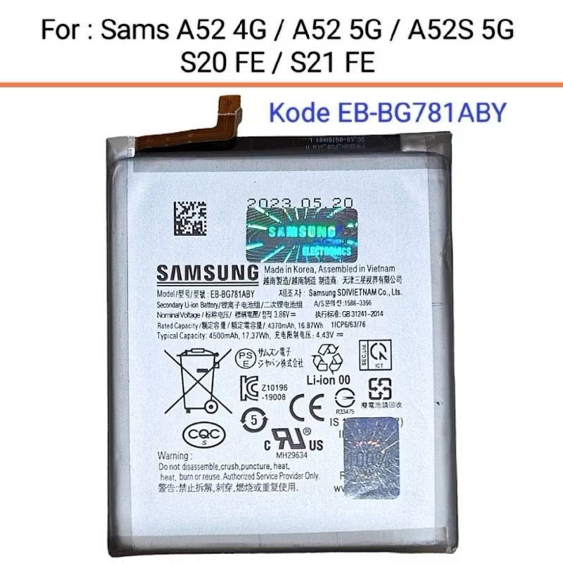 Jual baterai samsung S20 FE S21 FE EB-BG781ABY samsung galaxy A52 A52S A52 4G A52 5G baterai ...