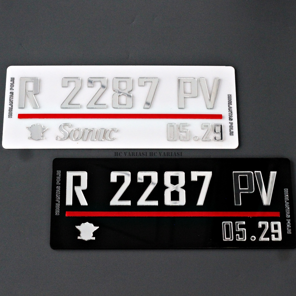 Jual Plat Nomor Motor Lis Merah Akrilik Putih dan Hitam Timbul Chrome ...