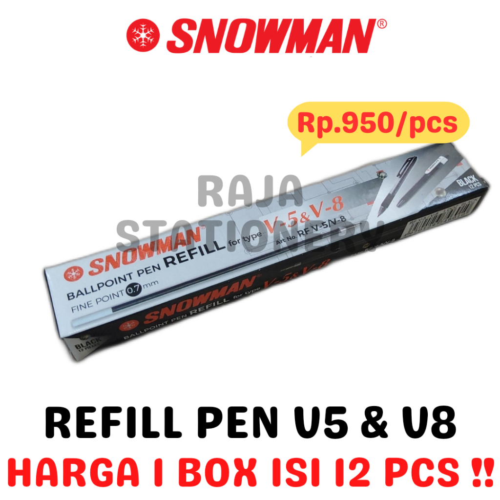 Jual SNOWMAN PEN V8 REFILL BLACK BLUE RED ISI ULANG PEN SNOWMAN V5 ...