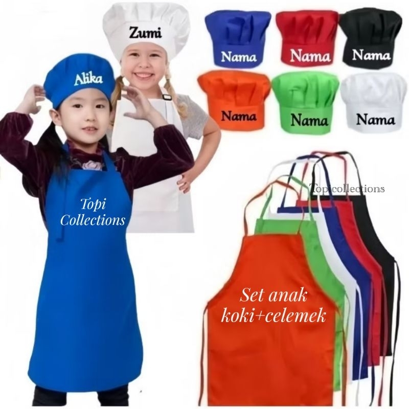 Jual Celemek anak dan topi koki topi chef anak dan celemek apron anak Topi chef anak | Shopee ...