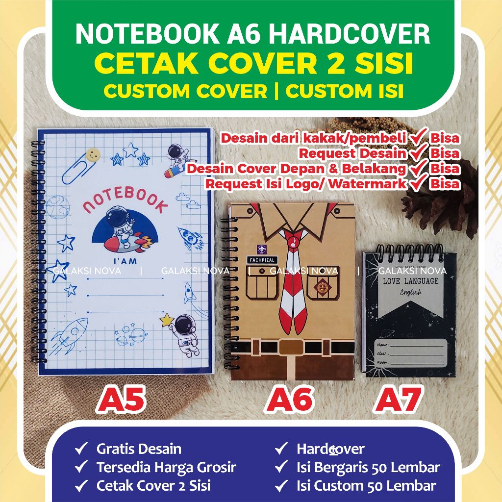 Jual Notebook Custom 2 Sisi A6 Hardcover Bergaris 100 Halaman [50 ...