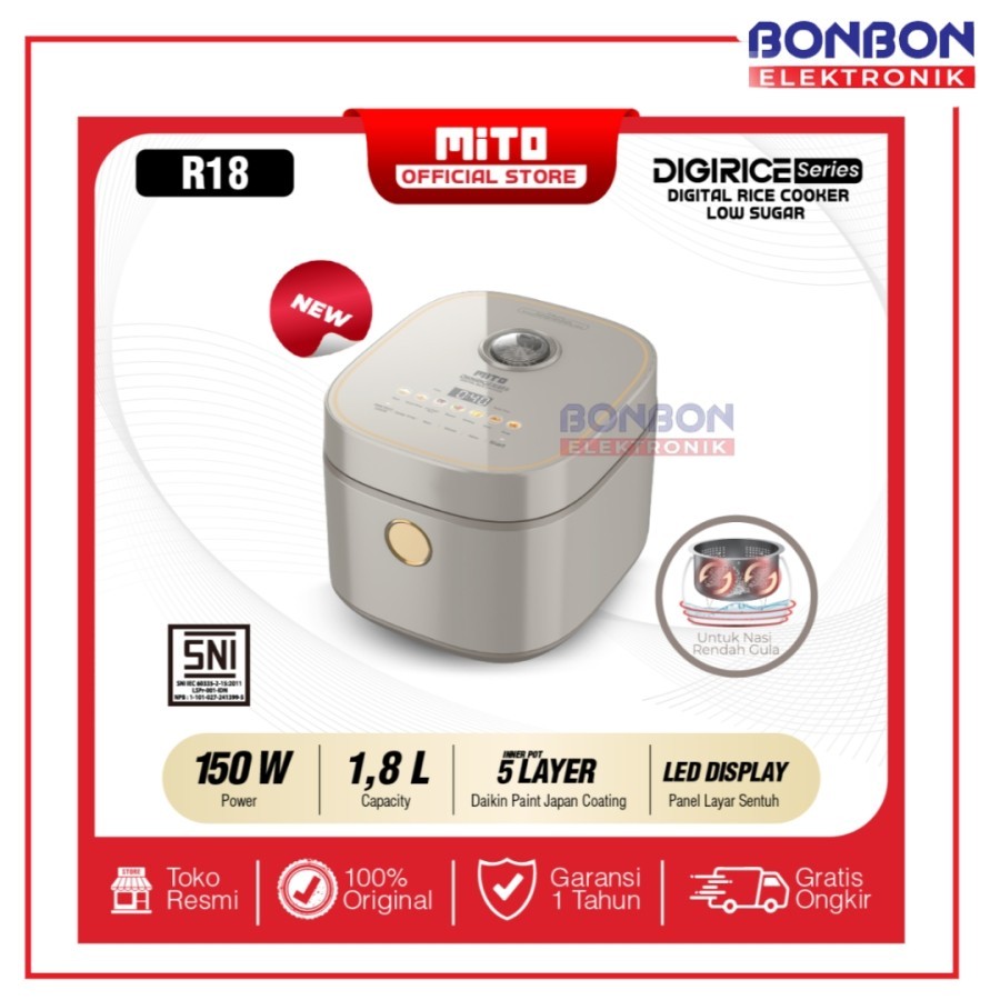Jual MITO Digital Rice Cooker 1.8 Liter R18 - Rice Cooker Low Sugar ...