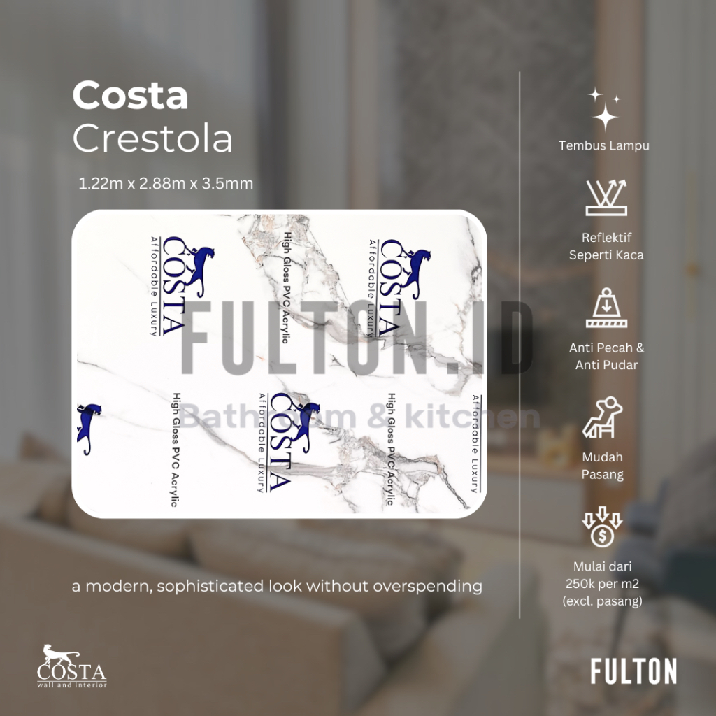 Jual Costa PVC Akrilik Marmer Crestola 1.22m x 2.88m x 3.5mm | Shopee ...