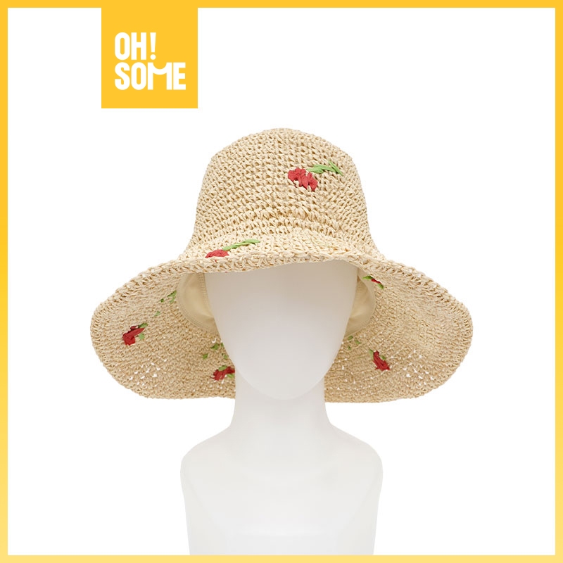 Jual OHSOME Dylee&Lylee·Bunga tiga dimensi Straw Hat Topi Pantai Wanita Jerami Super Lebar/blue ...