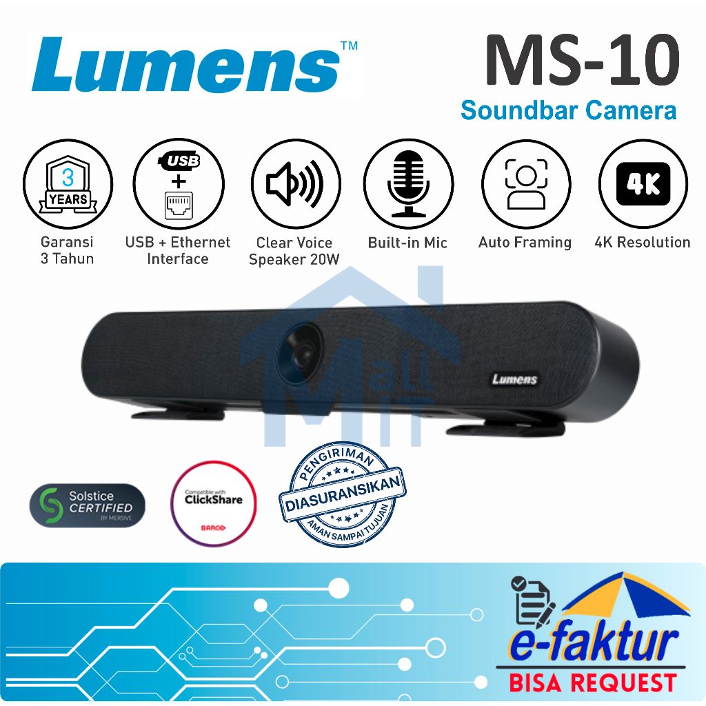 Jual MALLIT Lumens MS-10 MS10 4K Video Soundbar Video Conference Camera USB Ethernet Built in ...