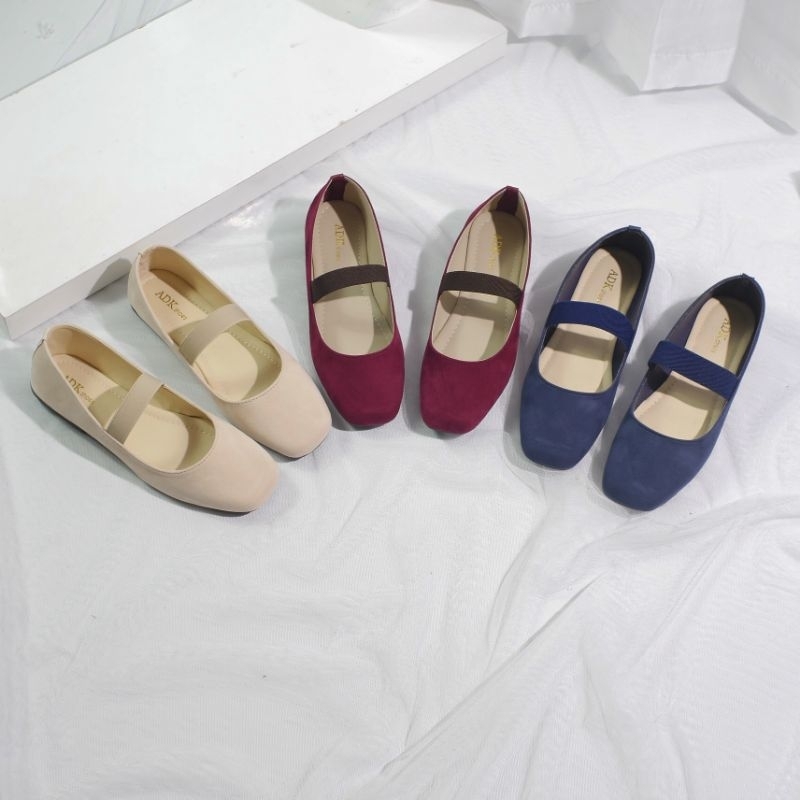 Jual adk shoes balerina polos karet korean style bahan suede | Shopee ...