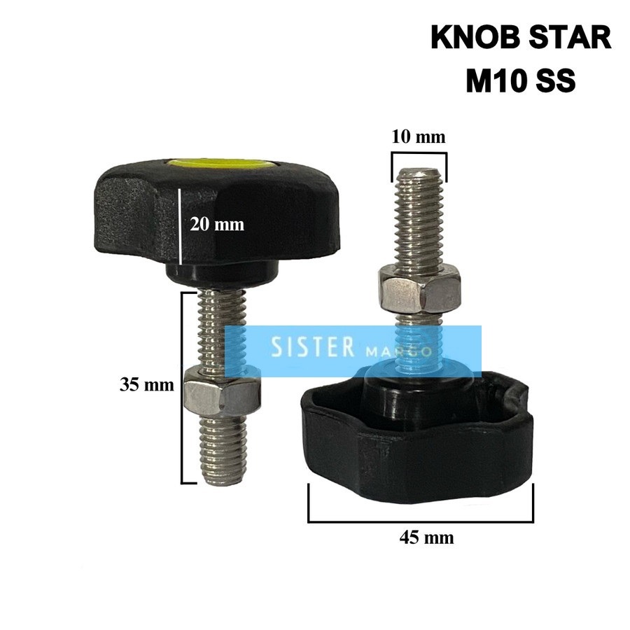 Jual Knob Star Nylon D45 M10 Panjang Baut Stainless Steel 35 mm dan Mur ...