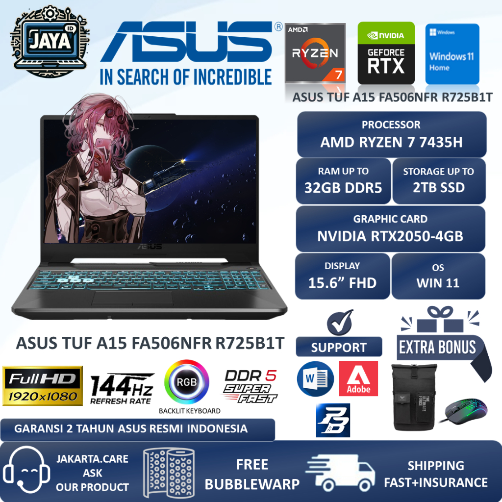 Jual Laptop Gaming ASUS TUF A15 FA506NFR AMD RYZEN 7435HS 32GB DDR5 1TB ...