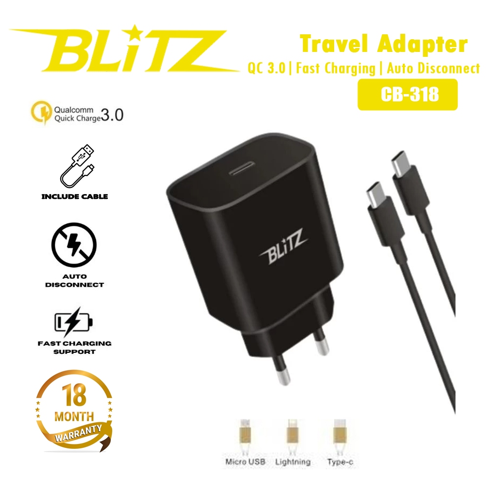 Jual BLITZ CB-318 Power Delivery 18W Fast Charging Adaptor | Shopee ...