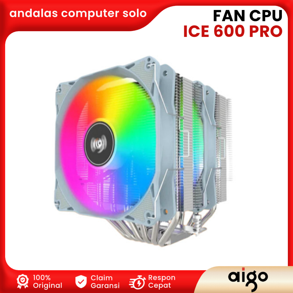 Jual FAN CPU HEATSINK FAN AIGO ICE 600 PRO 6 Heat Pipe Dual Fan CPU ...