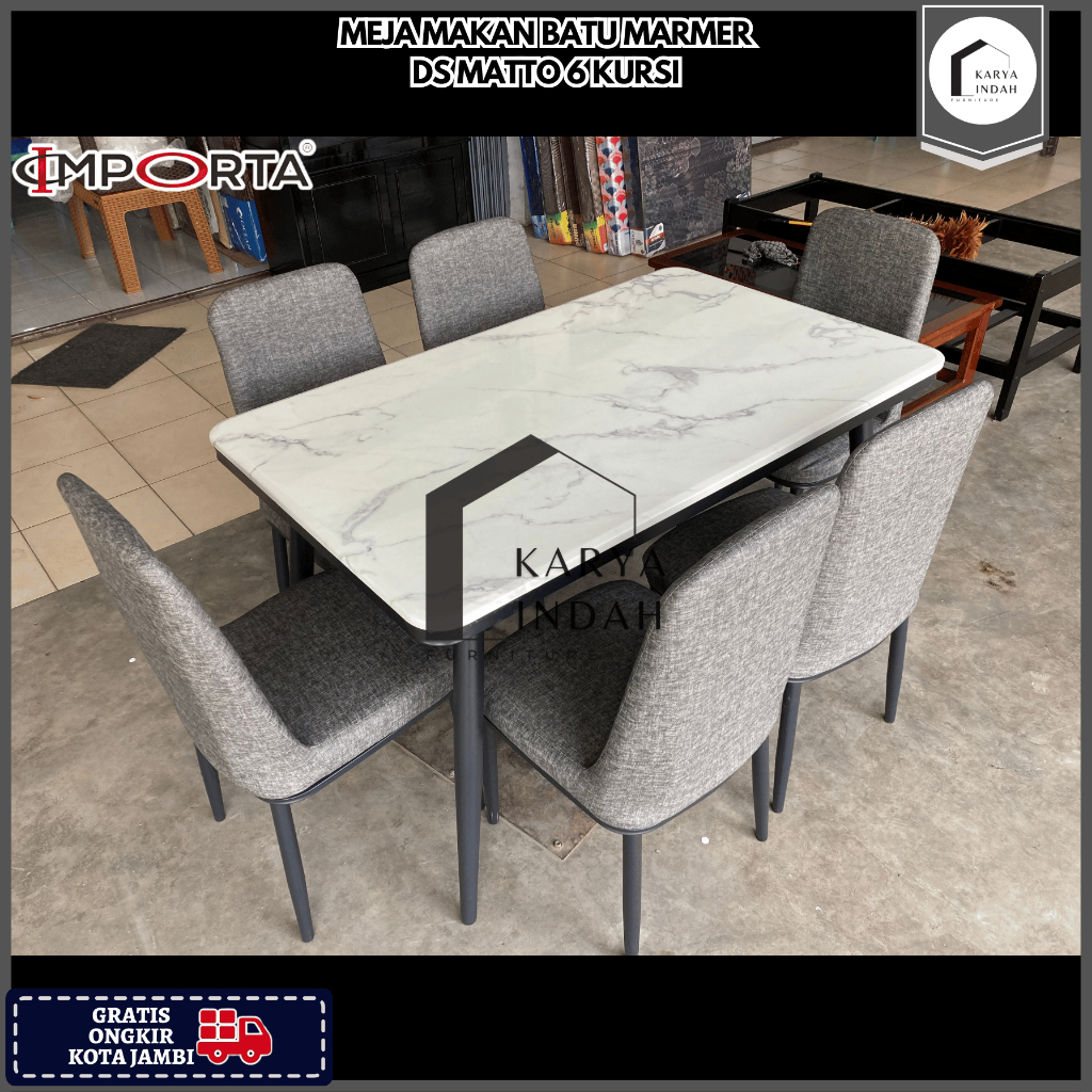 Jual Meja Makan Batu Marmer 6 Kursi Besi IMPORTA DS MATTO Dining Table ...