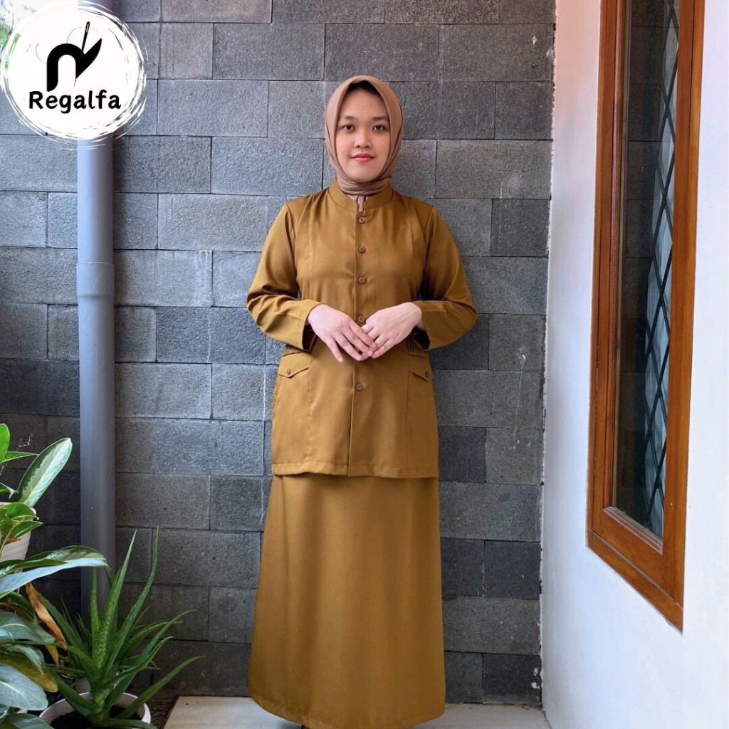 Jual Setelan Baju Seragam PNS Pemda Khaki Tua Wanita Model Saku Rempel Set Dinas PDH Guru ...