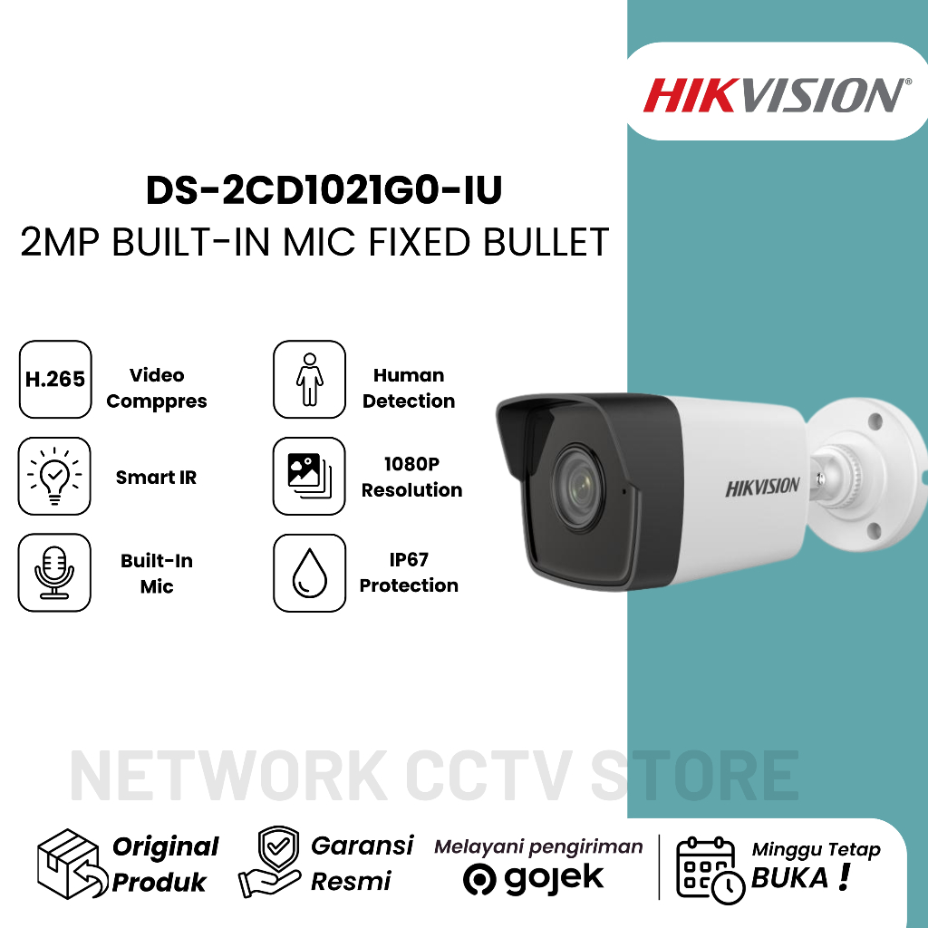 Jual Hikvision IP Camera DS-2CD1021G0-IU Build-In Mic Fixed Bullet Camera | Shopee Indonesia