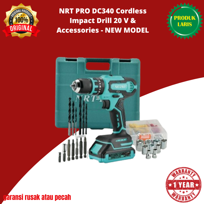 Jual NRT PRO DC-340 20 volt Cordless Impact Drill - Bor tembok beton ...