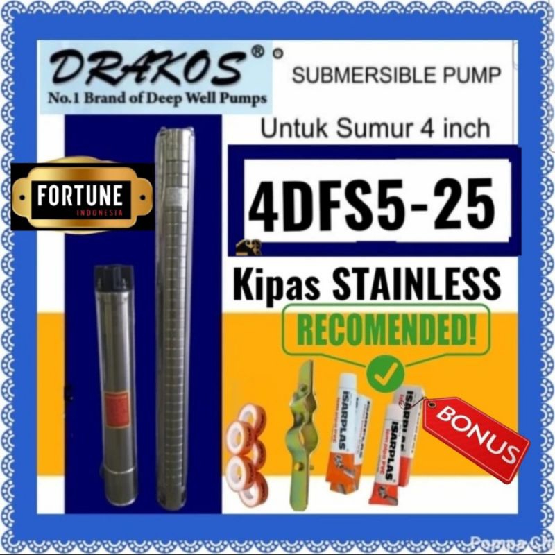 Jual Pompa satelit 4" STAINLES 3Hp 1Phase DRAKOS Barepump SP5-25 submersible/ 3 hp 1 phase ...