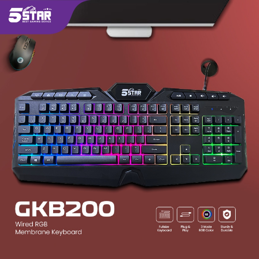 Jual 5Star GKB200 Keyboard Gaming Membrane Full Key Membrane Keyboard ...