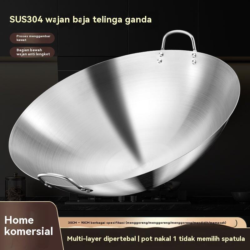 Jual “COD”Wajan Penggorengan Tebal Full Stainless Steel ukuran 30cm - 60cm/kuali stainless tebal ...