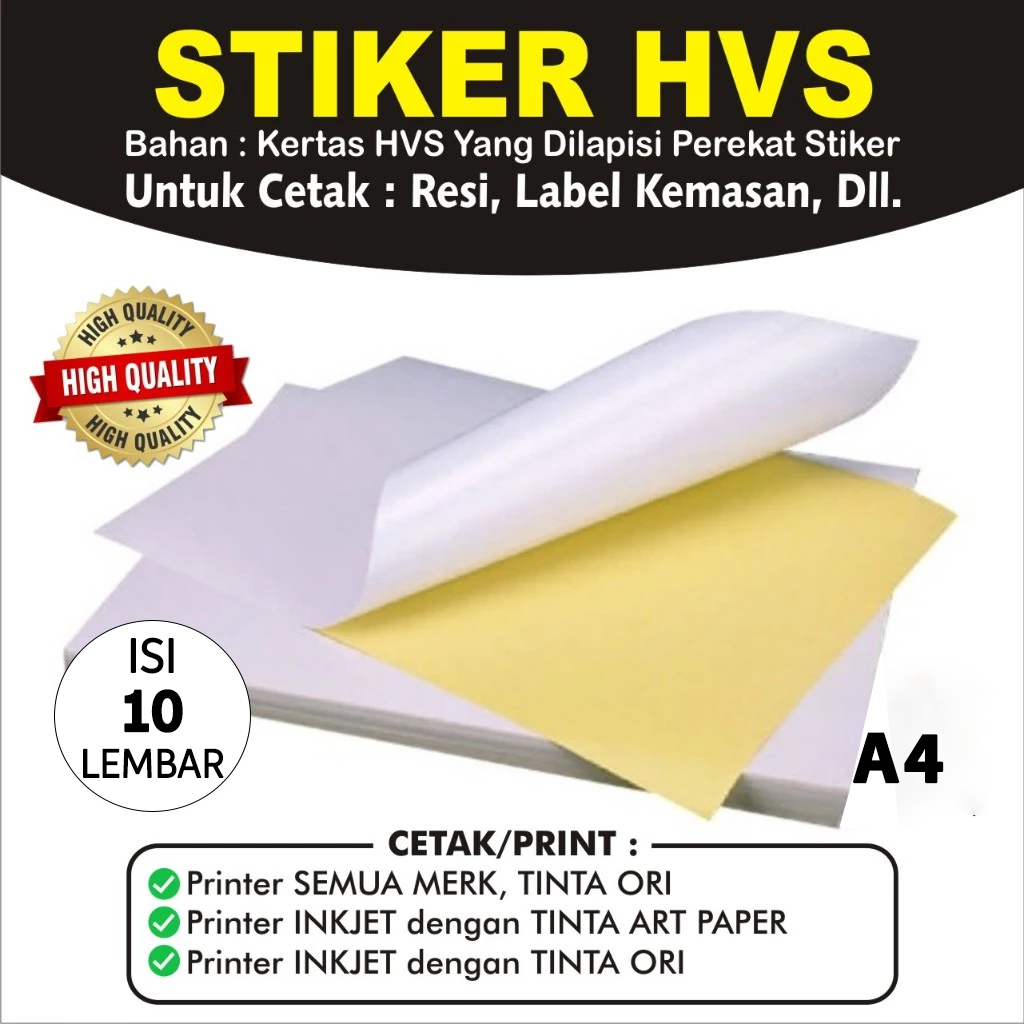 Jual Sticker HVS A4 isi 10 lembar / Kertas Stiker Inkjet Doff Matte A4 ...