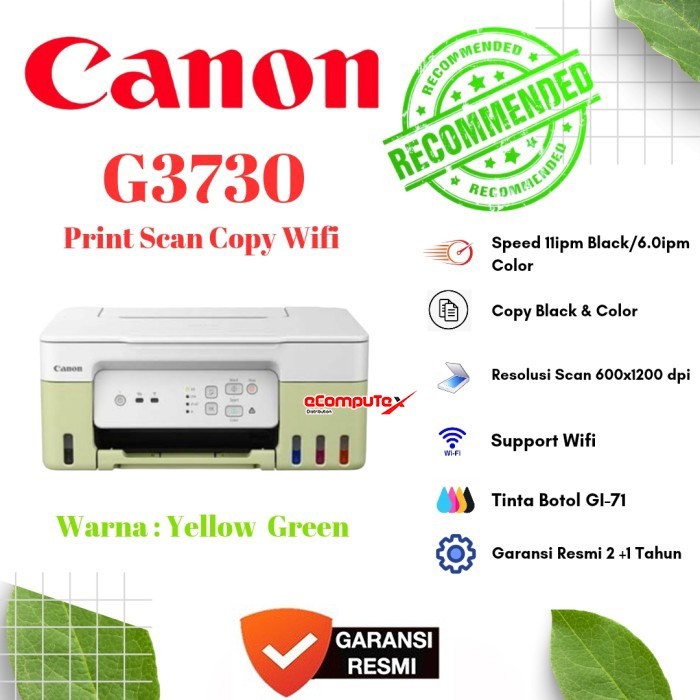 Jual PRINTER CANON PIXMA G3730 GREEN PRINTER, SCAN & COPY WIFI INK TANK ...