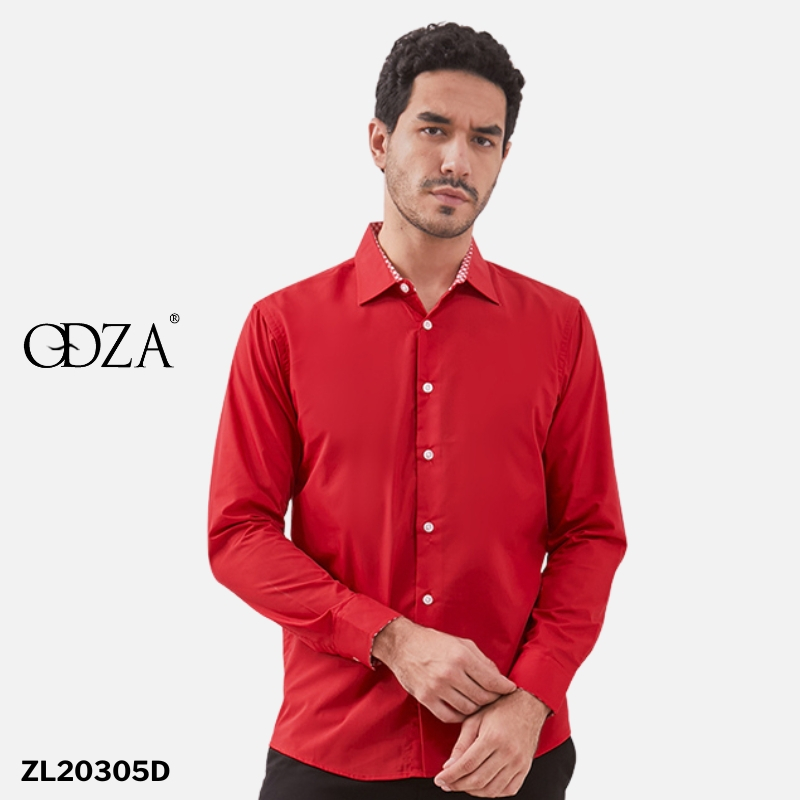 Jual Odza Kemeja Merah Polos Pria Lengan Panjang Formal Slim Fit Modern ...