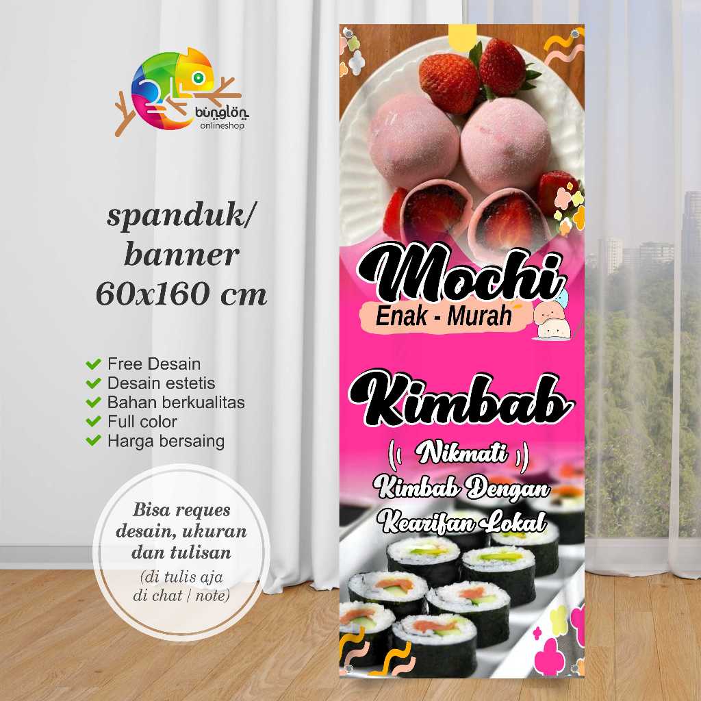 Jual Cetak Spanduk Banner Mochi Dan Kimbab Model Pink Lucu | Shopee ...