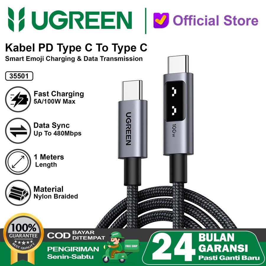 Jual UGREEN Kabel Data Charger Smart Display Uno Series PD Type C To ...
