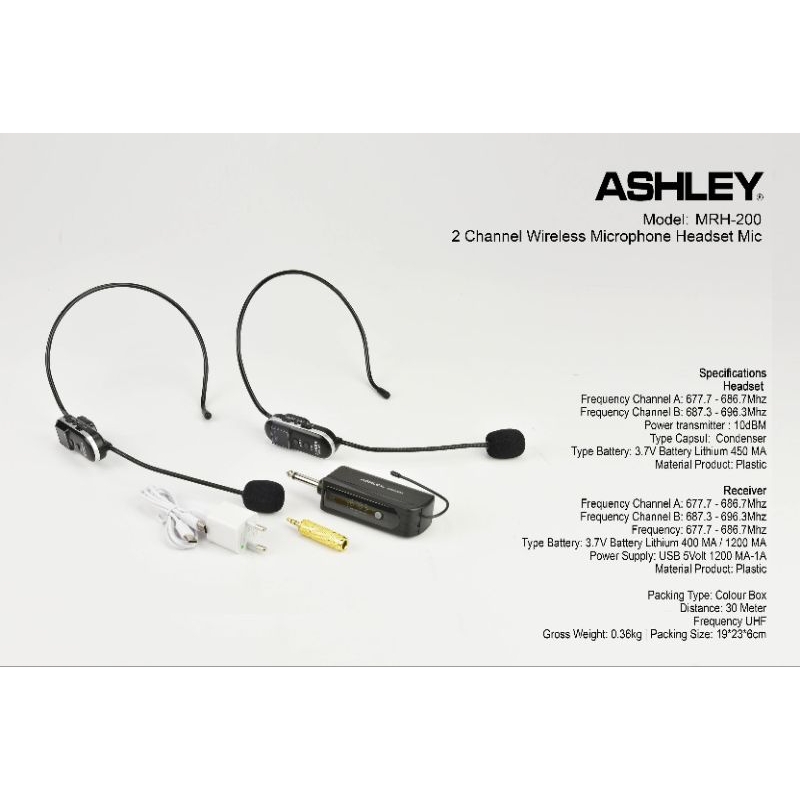Jual mic bando wireless Ashley MRH 200 MRC 200 HS 102 HS102 microphone ...