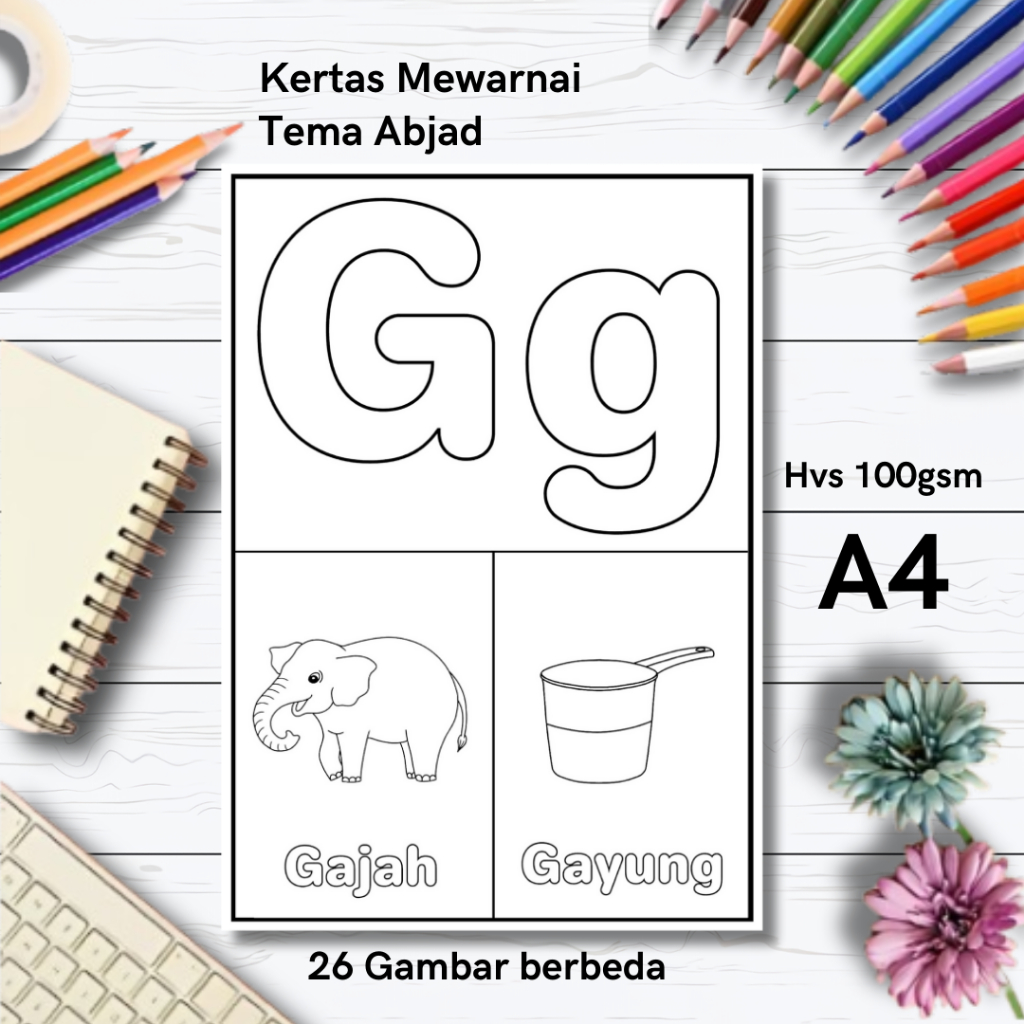 Jual 26Gambar Kertas mewarnai anak / Coloring / Sketa Tema Abjad ...