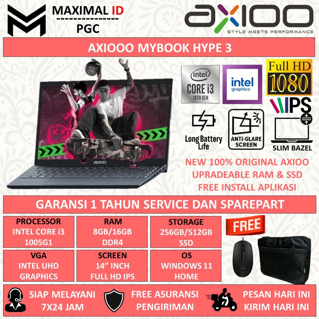 Jual LAPTOP AXIOO HYPE 3 INTEL CORE I3 1005G1 RAM 16GB 512GB SSD FULL HD IPS WINDOWS 11 HOME ...