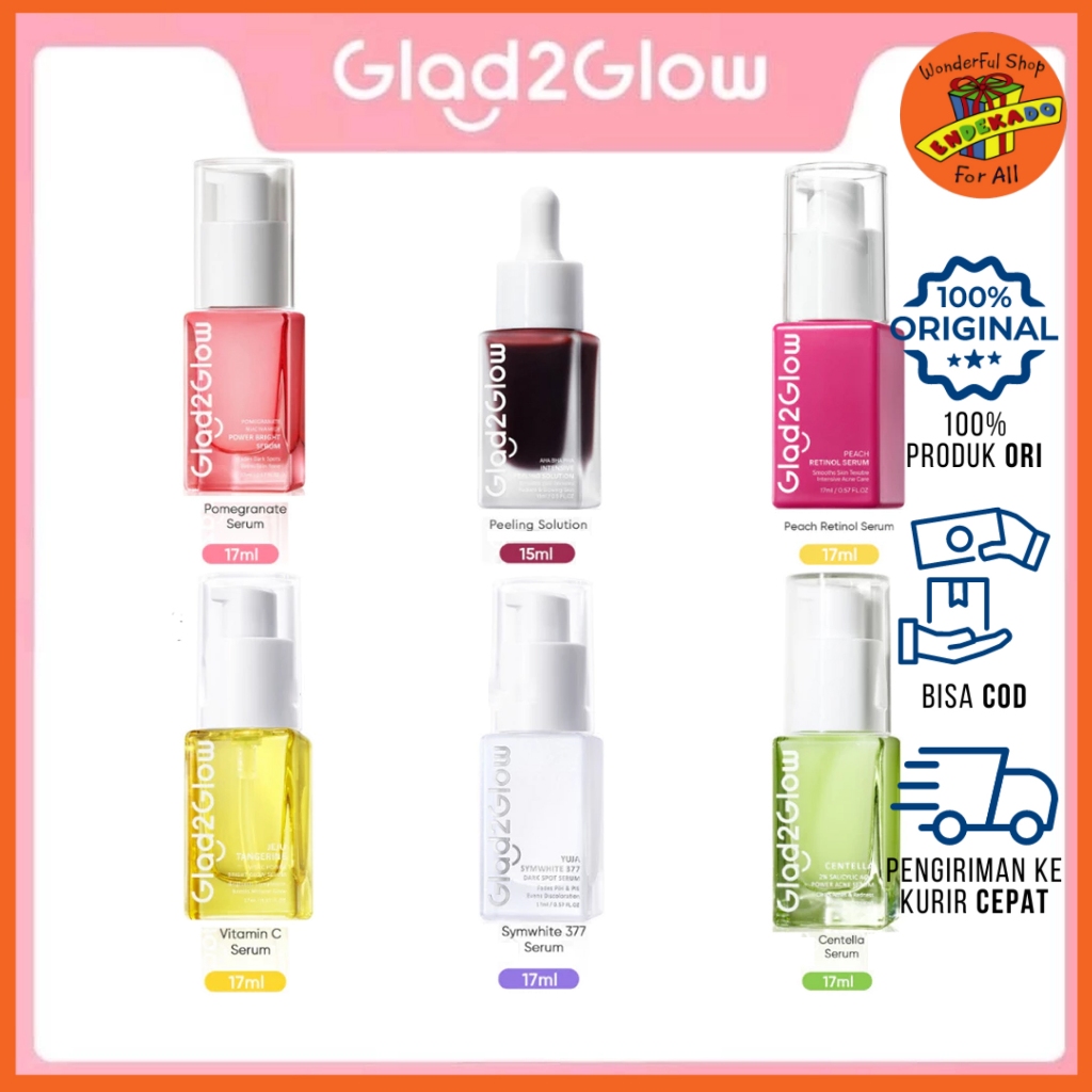 Jual GLAD2GLOW Serum Series 17ml - Centella - Pomegrante - Peach - Retinol - Yuja Symwhite 377 ...
