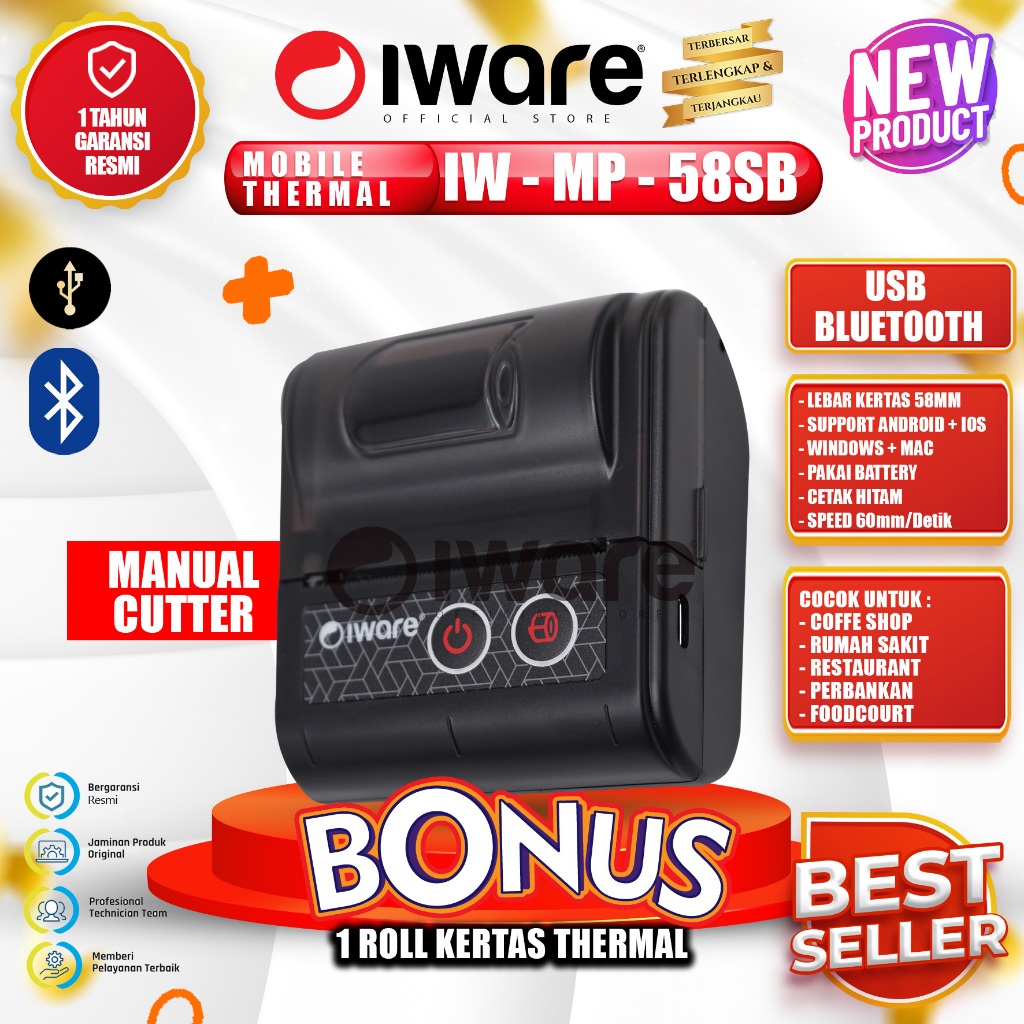 Jual Iware Printer Thermal Kasir RPP02N Mobile MP-58SB 58mm Usb ...