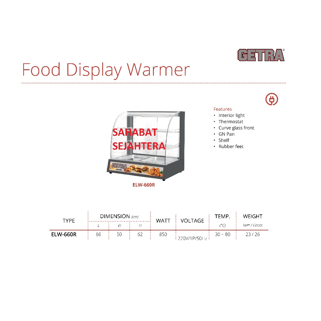 Jual GETRA Food Display Warmer ELW-660R Penghangat Makanan | Shopee ...