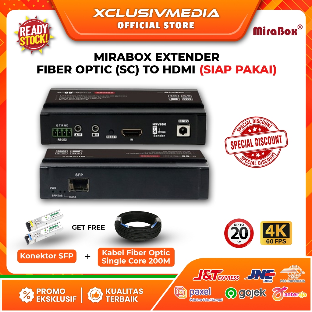 Jual Real 4K60Hz Mirabox Extender HDMI Over Fiber Optic 40KM Lossless ...