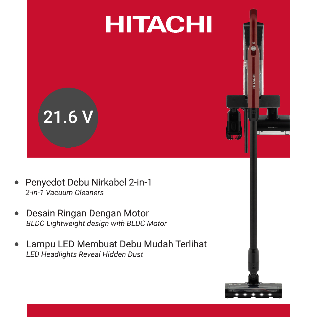 Jual HITACHI Vacuum Stick PV-X95N Metallic Red | Shopee Indonesia