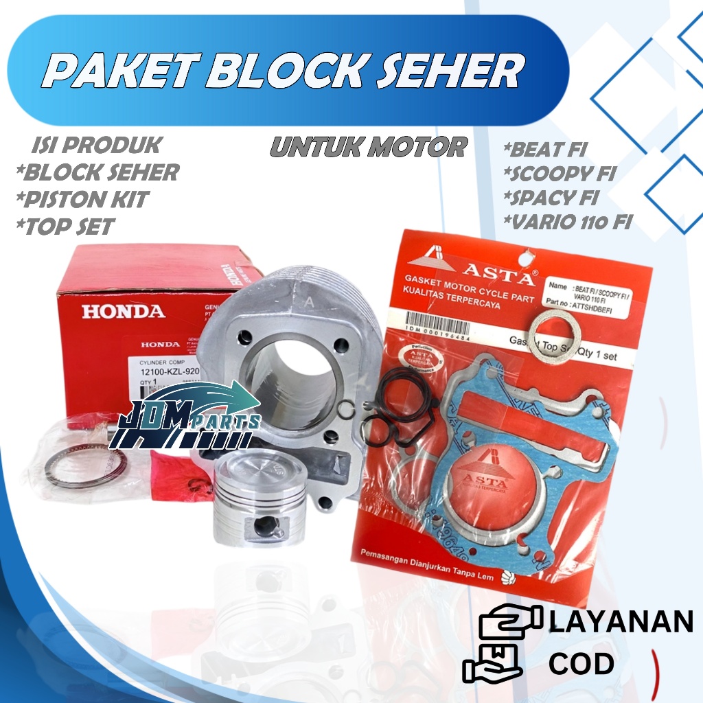 Jual BLOK SEHER HONDA KZL BEAT FI / SCOOPY FI / SPACY FI / KOMPLIT SET PISTON KIT RING SEHER ...