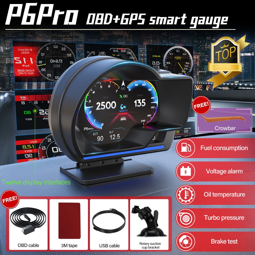 Jual P6PRO car smart gauge OBD2+GPS Smart HUD Sistem Ganda Smart Gauge ...