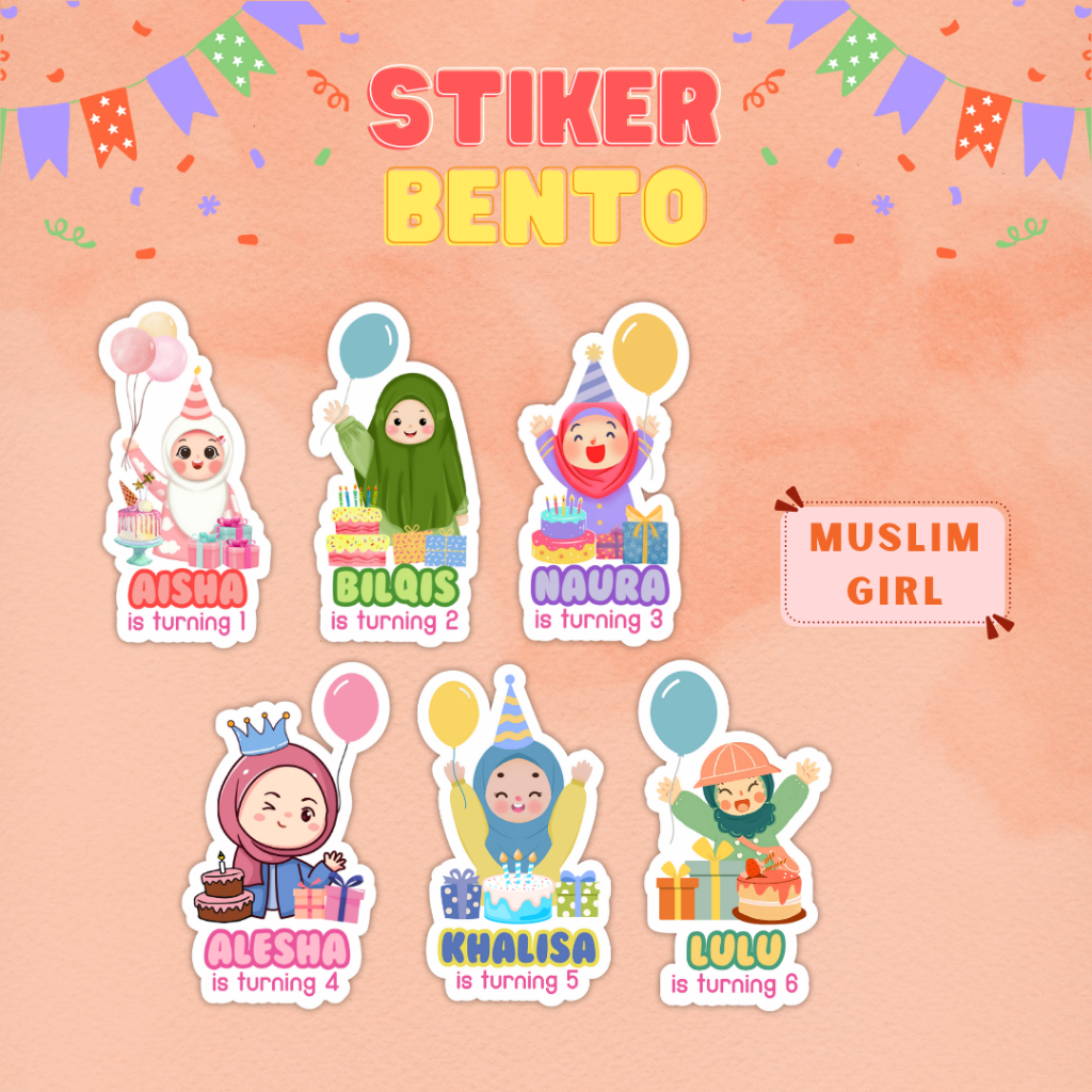Jual (Muslim Girl) Cetak Sticker Bento Custom Sticker Bento Birthday ...