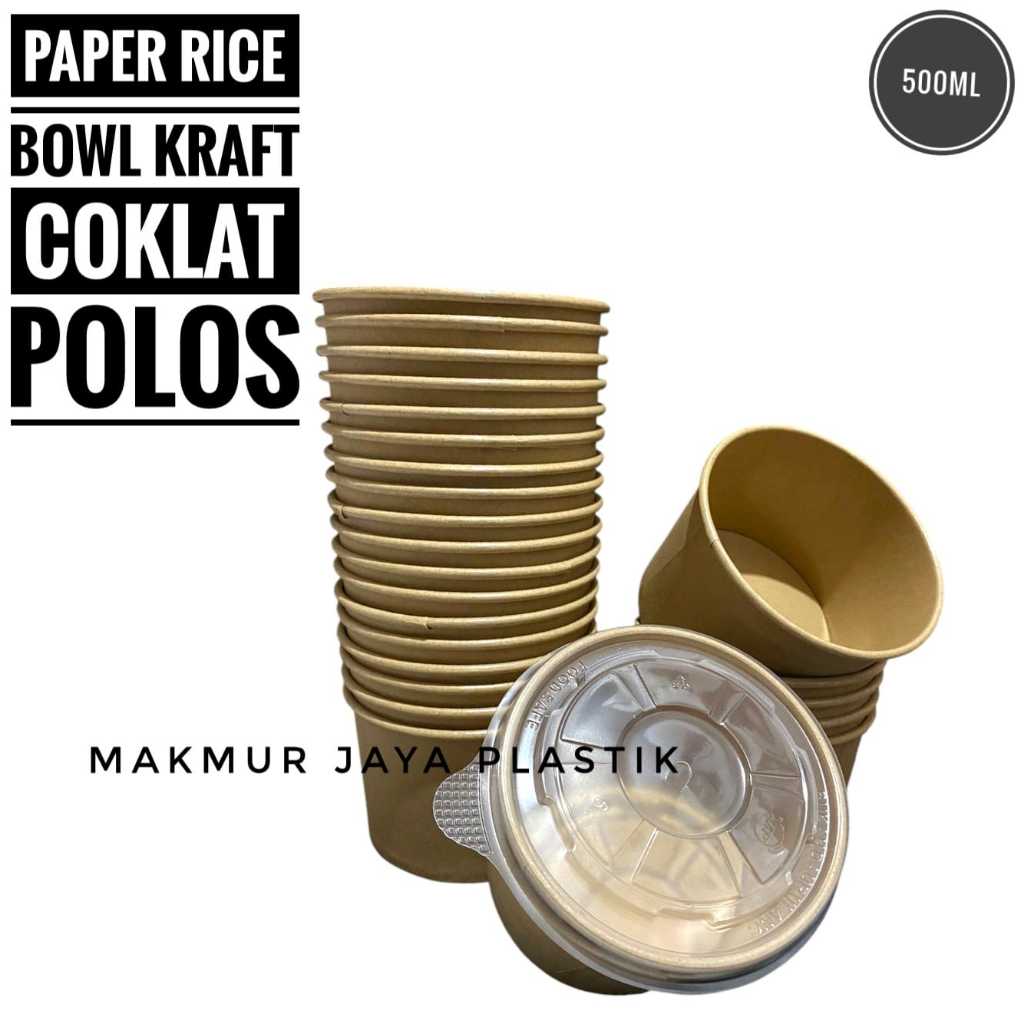 Jual Paper rice bowl kraft cokelat polos sudah laminasi uk 500 ml isi ...