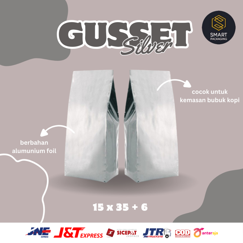 Jual (50PCS) Gusset Silver Kemasan Bubuk Kopi ukuran 15x35+6 | Shopee ...