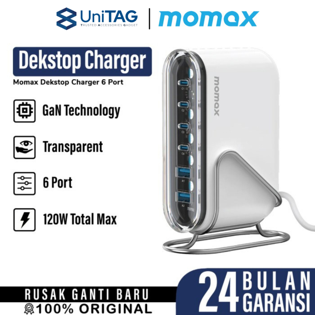 Jual Desktop Charger Adaptor Momax 120W PD GaN USB A Type C Fast ...